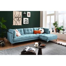 Trends by HG Ecksofa &raquo;Landau L-Form&laquo; in Cord-Stoff mit Metallfu&szlig; blau B/H/T: 275cm x 75cm x 158cm, Cord, Recamiere rechts