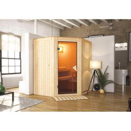 Karibu Sauna &raquo;"Liyah" mit bronzierter T&uuml;r naturbelassen&laquo; in verschiedenen Ausf&uuml;hrungen erh&auml;ltlich beige ohne Ofen, ohne Steuerung, (ohne Ofen)