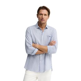 Gestreiftes Hemd Cotolino blau im Regular Fit mit Polo Club Stickerei
