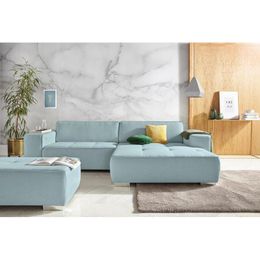 OTTO home Ecksofa &raquo;Sapporo L-Form&laquo; wahlweise Schlaffunktion oder Sitztiefenverstellung, Federkern blau Struktur fein (100% Polyester);Luxus-Microfaser