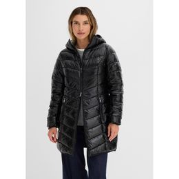 bonprix Steppjacke in Metallic-Optik, schwarz, Gr.36, Kurzer Steppmantel mit Kapuze