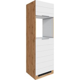 KOCHSTATION Backofenumbauschrank &raquo;KS-Luhe&laquo; 60 cm breit, hochwertige MDF-Fronten mit waagerechter Lisene wei&szlig; MDF wotaneiche, B/H/T: 60cm x 200cm x 