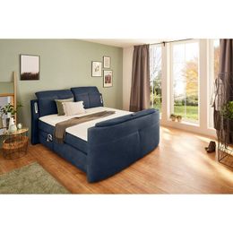 Jockenh&ouml;fer Boxspringbett &raquo;Movie Star in der Gr&ouml;&szlig;e 180x200cm&laquo; mit versenkbarem TV-Lift und Fernbedienung, verstellbare Kopfst&uuml;tzen blau Bezug Bett: Microfaser (