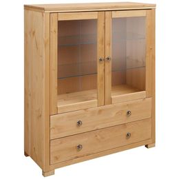OTTO home Highboard &raquo;Gotland&laquo; Vitrine, Breite 101 cm, T&uuml;ren mit Glaseins&auml;tzen, aus massiver Kiefer beige B/H/T: 101cm x 130cm x 40cm