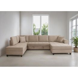 Trends by HG Wohnlandschaft &raquo;Moritz U-Form, B: 324 cm&laquo; mit Schlaffunktion, Bettkasten & Zierkissen 92% Polyester;8% Nylon B/H/T: 324cm x 86cm x 178cm,