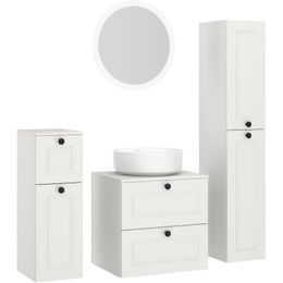 Nobilia Badm&ouml;bel-Set &raquo;Cascada&laquo; Set, inkl. Aufsatzwaschbecken und beleuchtetem Spiegel mit Touch-Sensor, 4 Stk. tlg. wei&szlig; B/H/T: 140cmcm x 172cmcm x 