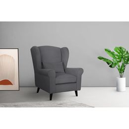 Home Affaire Sessel &raquo;Ohrensessel CHISTELLE, wahlweise mit Polsterhocker&laquo; mit Wellenunterfederung, Ma&szlig;e: B/T/H: 81/87/99 cm grau 100% Polyester 
