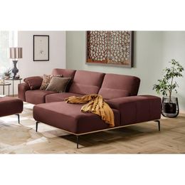 W.Schillig Ecksofa &raquo;run, Designsofa mit tollem Sitzkomfort, bequem, L-Form&laquo; mit Holzsockel, F&uuml;&szlig;e in Schwarz pulverbeschichtet, Breite 319 cm rot 
