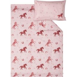 s.Oliver Kinderbettw&auml;sche &raquo;Satinbettw&auml;sche s.Oliver Junior Pferde&laquo; 2 Stk. mit Pferden und Sternen rosa Mako-Satin, Obermaterial: 100% Baumwolle B/L: 