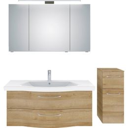 Badm&ouml;bel-Set &raquo;6005 Sprint 3-teilig, Keramik-Waschtisch mit LED-Spiegelschrank&laquo; 4 Stk. tlg. braun Holzwerkstoff B/H/T: 152cmcm x 200cmcm x 51,5cmcm