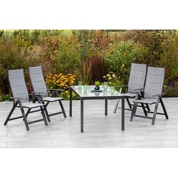 Merxx Garten-Essgruppe &raquo;Florenz&laquo; 5 Stk. tlg. 4 Klappsessel mit Gartentisch grau Aluminium, Polyester B/H/T: 63cm x 118cm x 73cm, Polyester, Dining Set