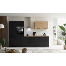 KOCHSTATION K&uuml;chenzeile &raquo;KS-Malfi&laquo; Breite 320cm, wahlweise mit E-Ger&auml;ten, Arbeitsplatte 38mm St&auml;rke schwarz B/H/T: 320cm x 211cm x 60cm,mit E-Ger&auml;ten 