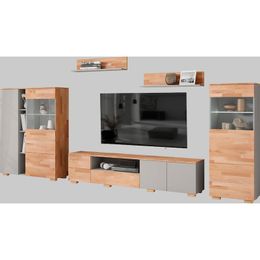 OTTO home Wohnwand 5 Stk. tlg. braun Holzwerkstoff, Massivholz B/H/T: 370cmcm x 145cmcm x 35cmcm, teilmassiv