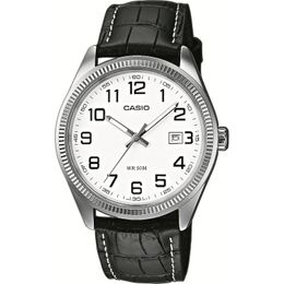 Casio Timeless Collection Herren CASIO TIMELESS COLLECTION Quarzuhr Armbanduhr, Herrenuhr, Damenuhr, analog, Datum, Lederarmband schwarz Einheitsgr&ouml;&szlig;e