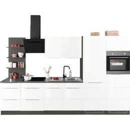 KOCHSTATION K&uuml;chenzeile &raquo;KS-Brindisi Breite 330 cm&laquo; wahlweise mit E-Ger&auml;ten und Induktion, mit MDF-Fronten und Regal wei&szlig; B/H/T: 330cm x 200cm x 60cm,