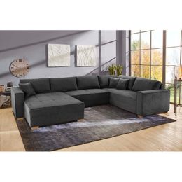 Jockenh&ouml;fer Wohnlandschaft &raquo;Brixen U-Form, B: 379 cm&laquo; mit Schlaffunktion, Bettkasten & Zierkissen grau Microfaser (92% Polyester, 8% Nylon);Zierkissen (100% 