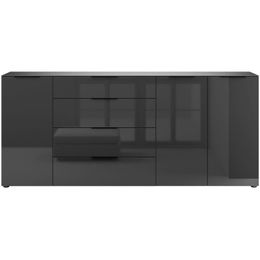 Kommode &raquo;Style&laquo; mit Glasfronten, mit Metallgriffen, melaminbeschichtet schwarz Glas, Holzwerkstoff, Metall, Sicherheitsglas ESG B/H/T: 225cm x 98,7cm 