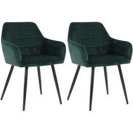 M&ouml;bilia 4-Fu&szlig;stuhl (Set) 2 Stk.mit Quadratsteppung innen gr&uuml;n Metall, Polyester B/H/T: 59cm x 83cm x 62cm, 2 Stk., Samt Samtoptik, Bezug gr&uuml;n
