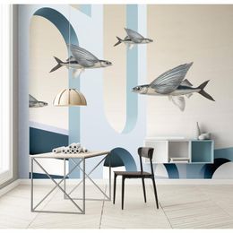 Livingwalls living walls Vliestapete &raquo;Fototapete Fliegende Fische Blau Beige Architektur&laquo; matt glatt bunt Vlies B/L: 2,7m x 4m, Rollen: 1