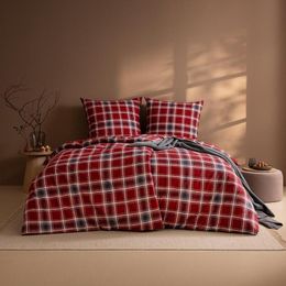 Estella Bettw&auml;sche &raquo;Quirin&laquo; 2 rot Flanell, Bezug: 100% Baumwolle B/L: 155cm x 220cm, 1 Stk., 1 Stk., Flanell, B/L: 80cm x 80cm, 2