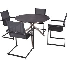 Garden Pleasure Garten-Essgruppe &raquo;, Tischgruppe &raquo;SOPHIA&laquo;&laquo; Set, 5 Stk. tlg. 4 St&uuml;hle (freischwinger), Tisch &Oslash;110 cm grau Edelstahl, Kunststoff Einheitsgr&ouml;&szlig;e