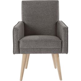 exxpo - sofa fashion Sessel &raquo;Lungo, Loungesessel mit moderner Kedernaht, bequem und elegant&laquo; Breite 64 cm, hoher Holzfu&szlig; grau Webvelours, Sessel, B/H/