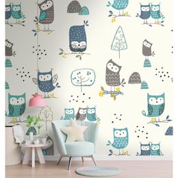 Livingwalls living walls Fototapete &raquo;Kinderzimmertapete mit Eulen&laquo; gemustert matt neutral glatt Fototapete mit V&ouml;geln Tapeten Kinderzimmer Schlafzimmer Design 