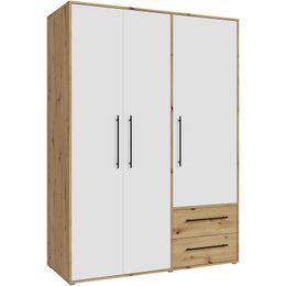 FORTE Kleiderschrank &raquo;Mokkaris, Garderobe, zeitloses Design, 3 T&uuml;ren, Made in Europe&laquo; B/H/T ca. 144x200x59cm, Zwei Schubladen, schwarze Stangengriffe,