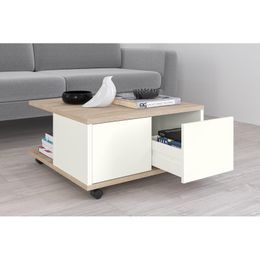 FMD Couchtisch &raquo;Twin&laquo; Sofatisch mit Rollen, Push-to-open, viel Stauraum, Breite: 70 cm wei&szlig; B/H/T: 70cm x 36cm x 70cm