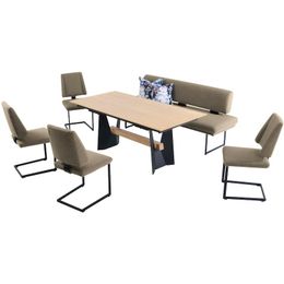 K+w Komfort & Wohnen K+W Komfort & Wohnen Essgruppe &raquo;Longbeach&laquo; 6 Stk. tlg. Essgruppe in Spitzkissenoptik mit 4 Freischwingern, Gestell in Metall beige B/H/T: 204cm x 89cm