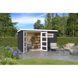 Lasita Maja Gartenhaus &raquo;Augusta&laquo; Blockbohlenhaus 28mm grau Massivholz ohne Fu&szlig;boden, ohne Dacheindeckung