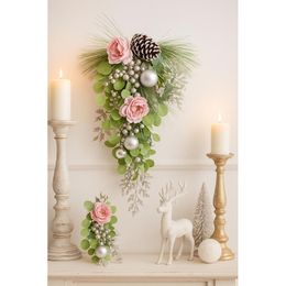 I.GE.A. Kunstblume &raquo;Wandh&auml;nger P&auml;onie/Beeren&laquo; Wanddeko Tanne, Eukalyptus, Zapfen, Weihnachtsdeko gr&uuml;n Polyester B/H/L: 30cm x 70cm x 14cm
