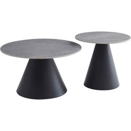 Hela Couchtisch &raquo;DUSTIN&laquo; Set, 2 Stk. tlg. 2er Set Couchtisch; rund; Sintered Stone; Gestell kegelf&ouml;rmig grau B/H/T: 70cm x 46cm x 70cm