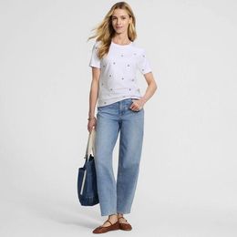 LANDS' END Besticktes Supima Rundhalsshirt, Damen, size: regular, Wei&szlig;, Baumwolle, by Lands' End