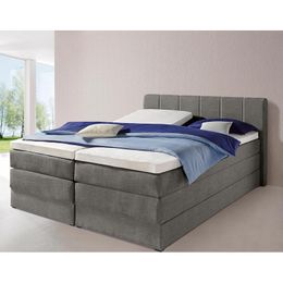 Hapo Boxspringbett mit Bettkasten grau Kopfteil, seitliche Unterbox und Obermatratze sind mit pflegeleichtem Feinstrukturstoff in Leinenoptik (100% 
