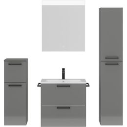 Nobilia Badm&ouml;bel-Set &raquo;Tolvina&laquo; vormontiert, mit Soft-Close, 4 Stk. tlg. grau B/H/T: 140cmcm x 169cmcm x 48,7cmcm, Griffe schwarz