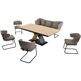 K+w Komfort & Wohnen K+W Komfort & Wohnen Essgruppe &raquo;Mikkado Tube&laquo; 6 Stk. tlg. 4 Freischwinger und ein Funktionsesstisch grau B/H/T: 192cm x 88cm x 71cm, Leder CLOUD, 
