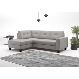 OTTO home Ecksofa &raquo;Varese&laquo; wahlweise mit Schlaffunktion und Bettkasten grau B/H/T: 226cm x 91cm x 170cm, NaturLEDER Stoff, Ottomane links,mit 