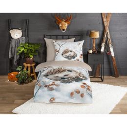Good Morning Kinderbettw&auml;sche &raquo;Jussi&laquo; 2 Stk. Flanell Biber, 135x200, Warm, Rei&szlig;verschluss, Wende, Kind, Igel wei&szlig; Flanell, Obermaterial: 100% 