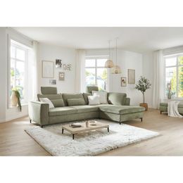 Die PlanBar Ecksofa &raquo;MP-IN24153, L-Form, Breite 289 cm&laquo; wahlweise mit Schlaffunktion und verstellbaren Kopfst&uuml;tzen gr&uuml;n 100% Polyester B/H/T: 289cm x 