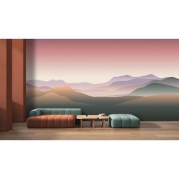 Livingwalls living walls Vliestapete &raquo;Fototapete Landschaft Rosa Violett Abstrakt Berge&laquo; matt glatt bunt Vlies B/L: 2,7m x 5m, Rollen: 1