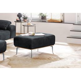W.Schillig Polsterhocker &raquo;run&laquo; mit elegantem Holzsockel, F&uuml;&szlig;e in Silber matt, Breite 75 cm schwarz Longlife Xtra-Leder Z73: Naturwalkleder der 