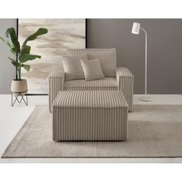 OTTO home Loveseat &raquo;FINNLEY Cord, Loveseat & Hocker im Set&laquo; 2 Stk. tlg. verf&uuml;gbar in den Stoffqualit&auml;ten Boucl&eacute;, Struktur fein und Mega Cord grau 