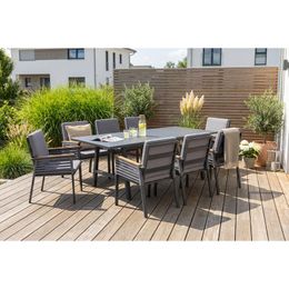 Konifera Garten-Essgruppe &raquo;Diningset &raquo;Edessa&laquo;&laquo; Set, 8 Sessel, Tisch 97x220x74cm, inkl. Auflagen, 25 Stk. tlg. Armlehne mit Seilgeflecht und Nonwood-