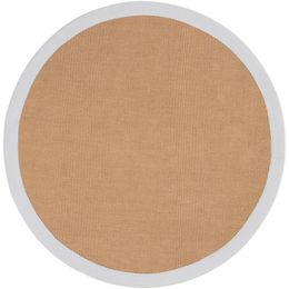 CarpetFine Sisalteppich &raquo;Sisal&laquo; rund 5 mm H&ouml;he mit farbiger Bord&uuml;re, Anti-Rutsch R&uuml;ckseite wei&szlig; Sisal &Oslash; 160cm 1 Stk., 5mm, &Oslash; 160cm