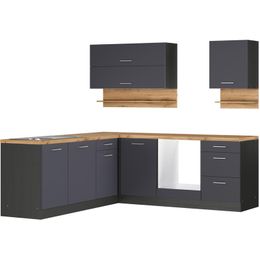 KOCHSTATION Winkelk&uuml;che &raquo;KS-Milan&laquo; Stellbreite 220/220 cm, viel Stauraum, wahlweise mit E-Ger&auml;ten grau B/H/T: 220cm x 200cm x 60cm, ohne E-Ger&auml;te,mit 