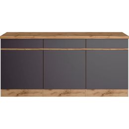 KOCHSTATION Unterschrank &raquo;KS-Riesa&laquo; Breite 180 cm, MDF-Fronten grau Holzwerkstoff wotaneiche, B/H/T: 180cm x 86cm x 60cm, Schubladen: 3 Stk. T&uuml;ren: 3 
