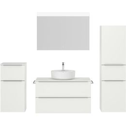 Nobilia Badm&ouml;bel-Set &raquo;Alvene&laquo; vormontiert, mit Soft-Close, 4 Stk. tlg. wei&szlig; B/H/T: 210cmcm x 184,2cmcm x 48,5cmcm, Griffe edelstahlfarbig