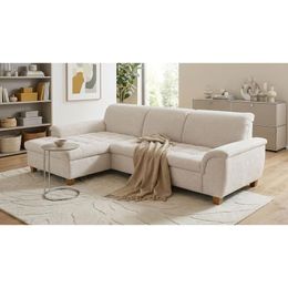 OTTO home Ecksofa &raquo;Egedal 279 x 162 cm, auch mit Schlaffunktion & Bettkasten, Holzf&uuml;&szlig;e&laquo; L-Form, aus pflegeleichtem Luxus-Microfaser beige 100% 