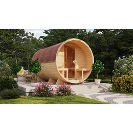 Karibu Fasssauna &raquo;naturbelassen mit Ofen 9 kW Bio ext. Strg.&laquo; Ofen 9 kW Bio externe Strg easy beige Bio-Kombiofen, (ohne Ofen)